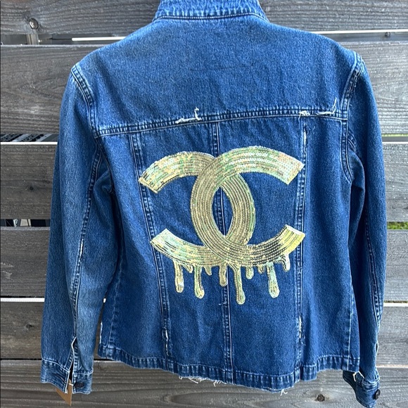 Jackets & Coats | Denim Jacket With Gold Drip Logo | Poshmark